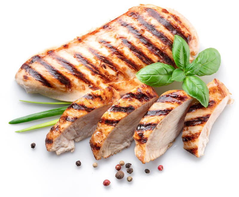 Filete De Frango Grelhado Com Ervas Isoladas Sobre Fundo Branco Imagem ...