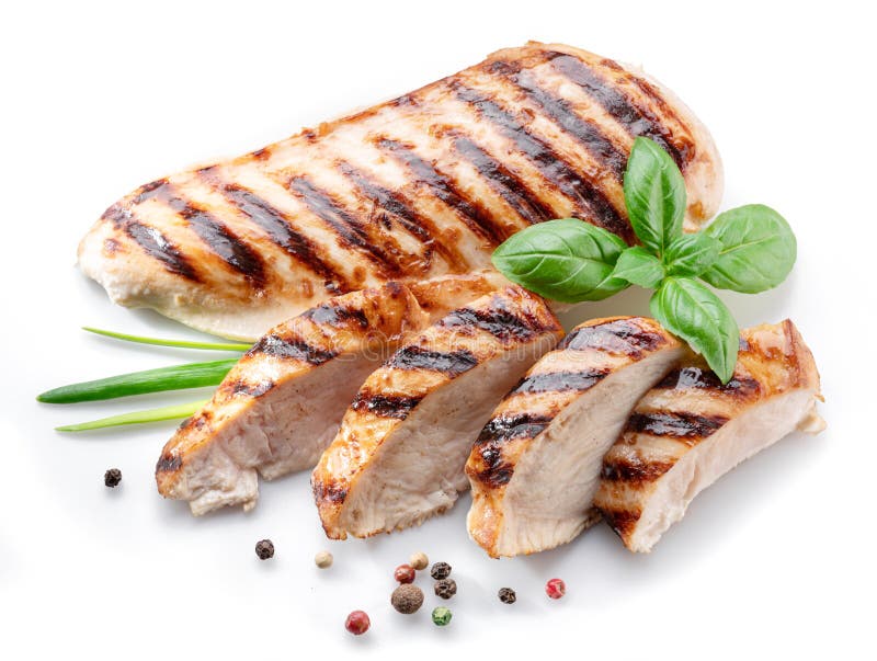 Filete De Pollo Asado Con Hierbas Aisladas En Fondo Blanco Foto de ...