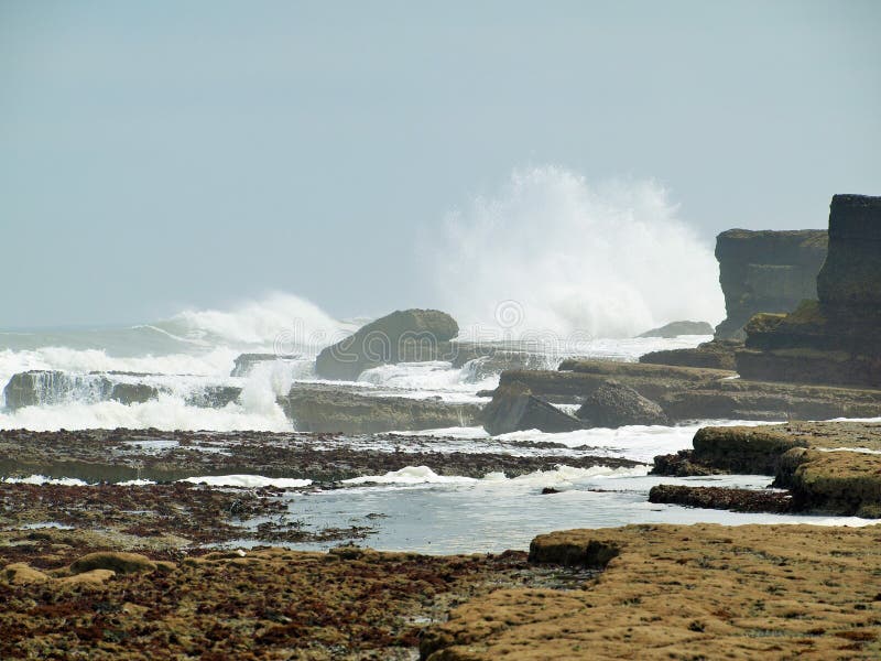 Filey Brig Waves Crashing Onto the Rocks. Stock Image - Image of beach ...
