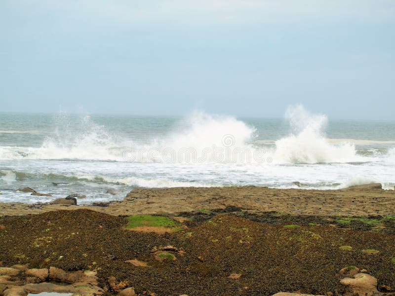 Filey Brig Waves Crashing Over the Rocks Stock Photo - Image of hiking ...