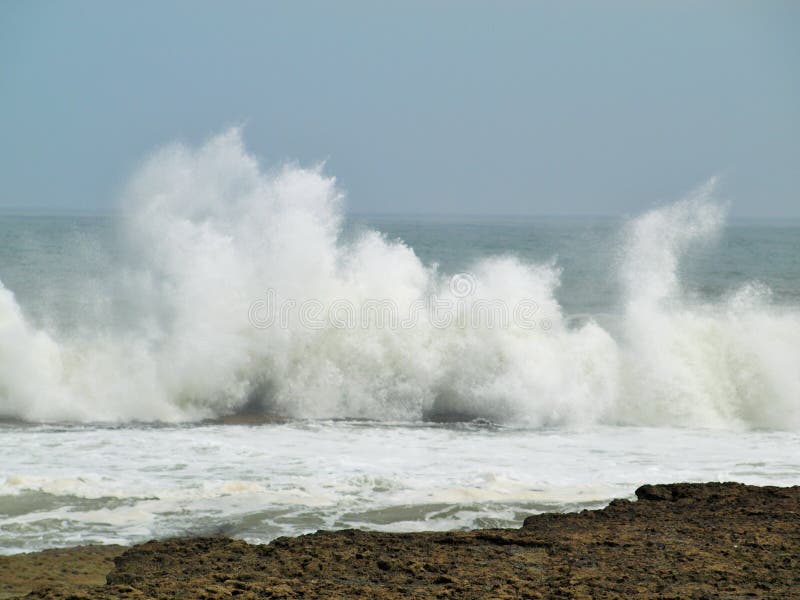 Filey Brig Waves Crashing Over the Rocks Stock Image - Image of blue ...