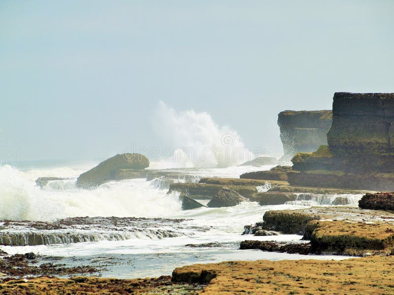 Filey Brig Waves Crashing Onto the Rocks. Stock Image - Image of ...