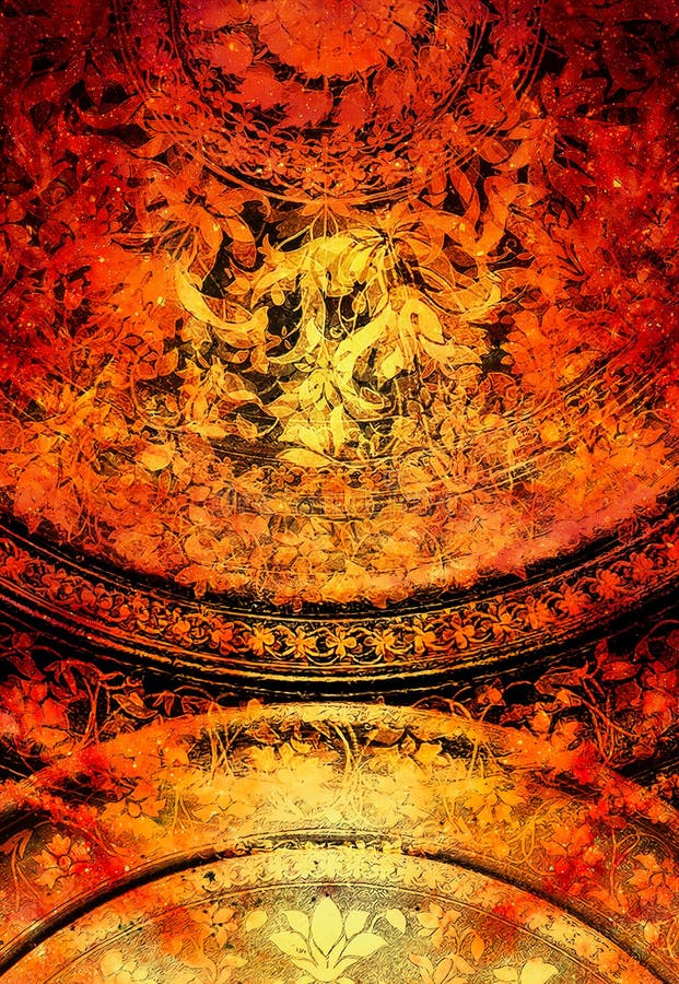 Filigrane Floral Ornament on Abstract Backgrond, Computer Collage. Fire ...