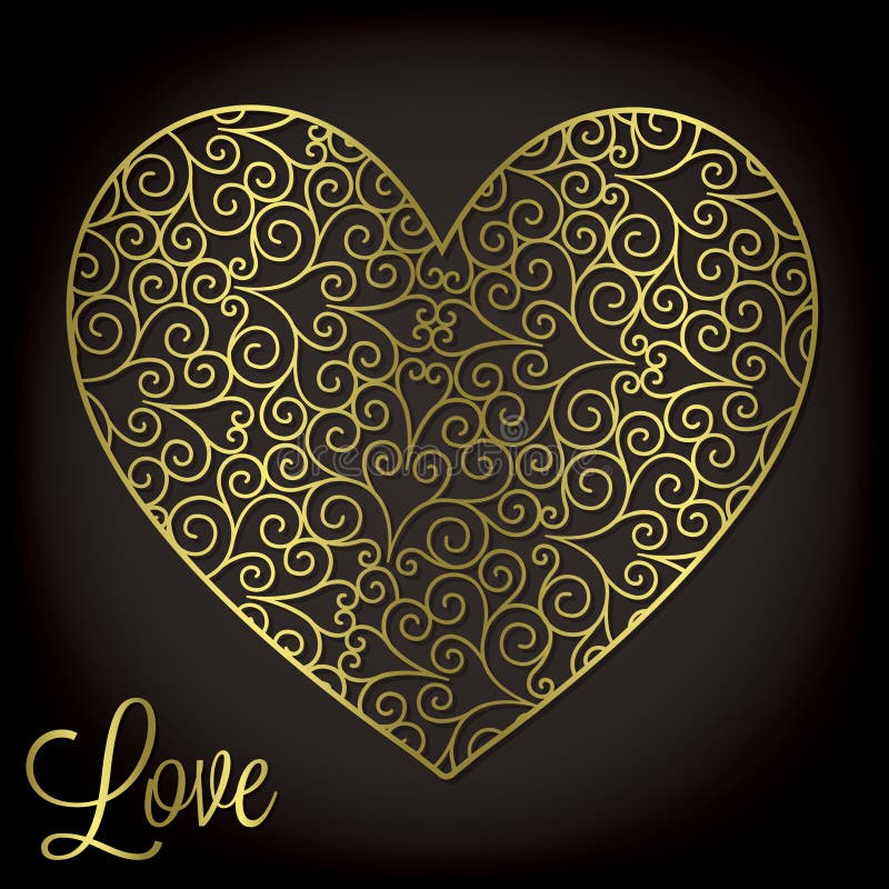 Elegant Filigree Heart Valentine`s Day Card Stock Vector - Illustration ...