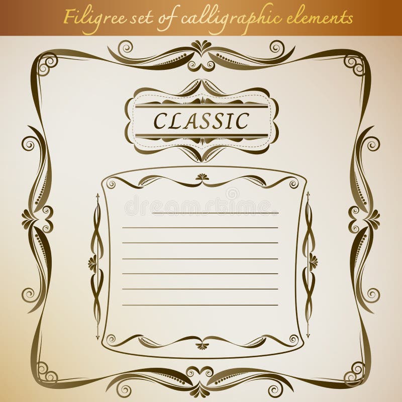 Filigree Set of Calligraphic Elements for Frame Vintage Design. Stock ...