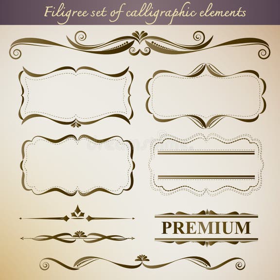Filigree Set of Calligraphic Elements for Vintage Design. Stock Vector ...