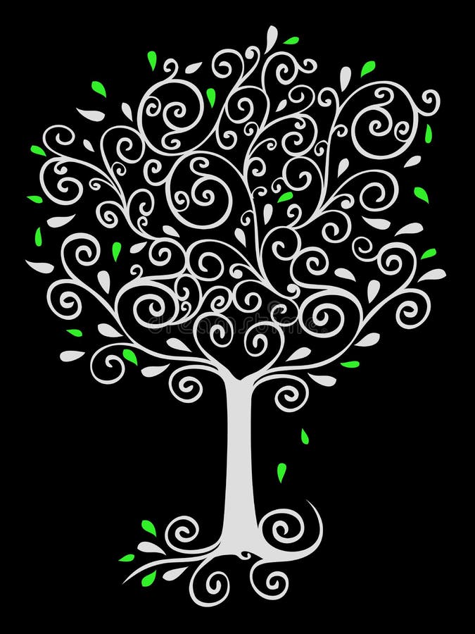 Filigree Tree on Black stock illustration. Illustration of branches ...