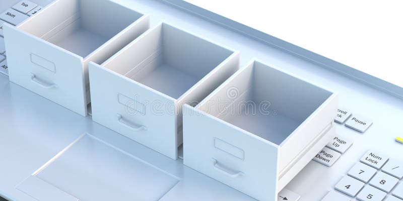 Filing Archives Cabinet on a Laptop Keyboard. 3d Illustration Stock ...