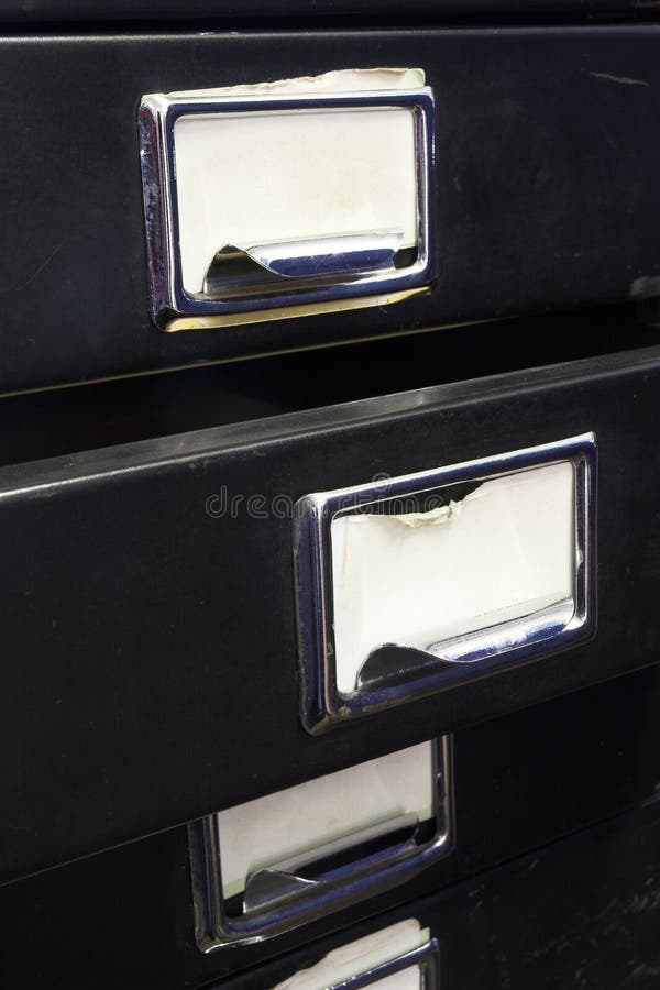 Library Cabinet Drawer Pull with Title Insert Stock Image - Image of ...