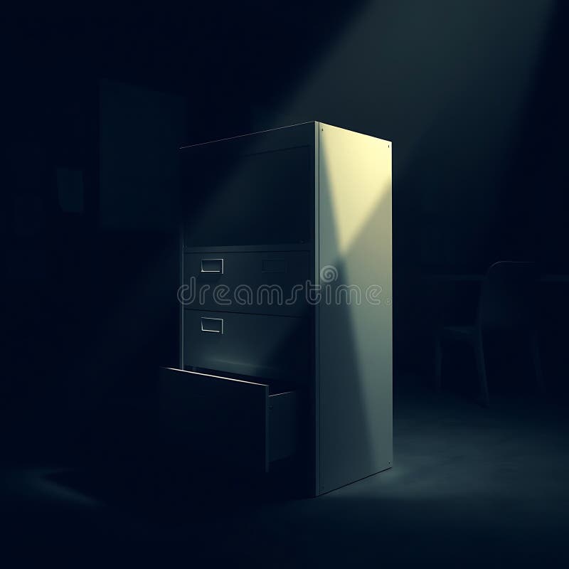 A Filing Cabinet in a Dark Moody Office Space with a Beam of Light ...