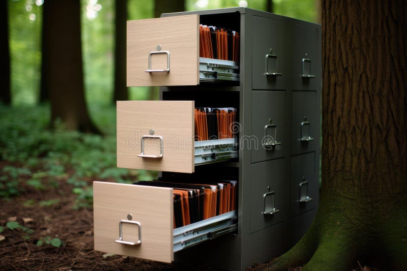 A Filing Cabinet in a Green Forest with File Folders in it, Filing ...