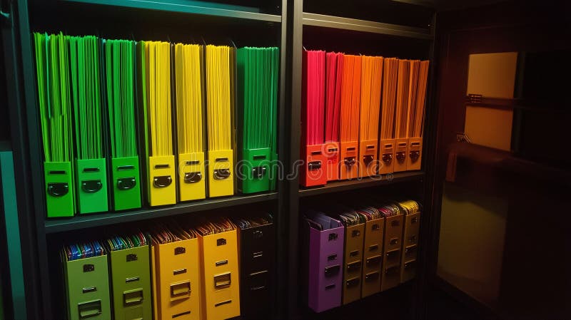 A Filing Cabinet Labeled and Sorted with Color-coded Folders. Stock ...