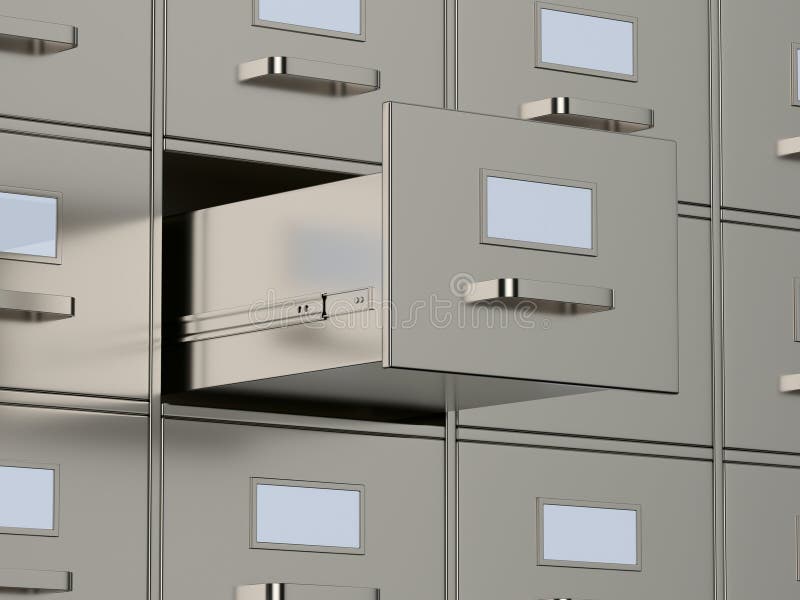 Filing Cabinet with Open Drawer. 3D Illustration Stock Illustration ...