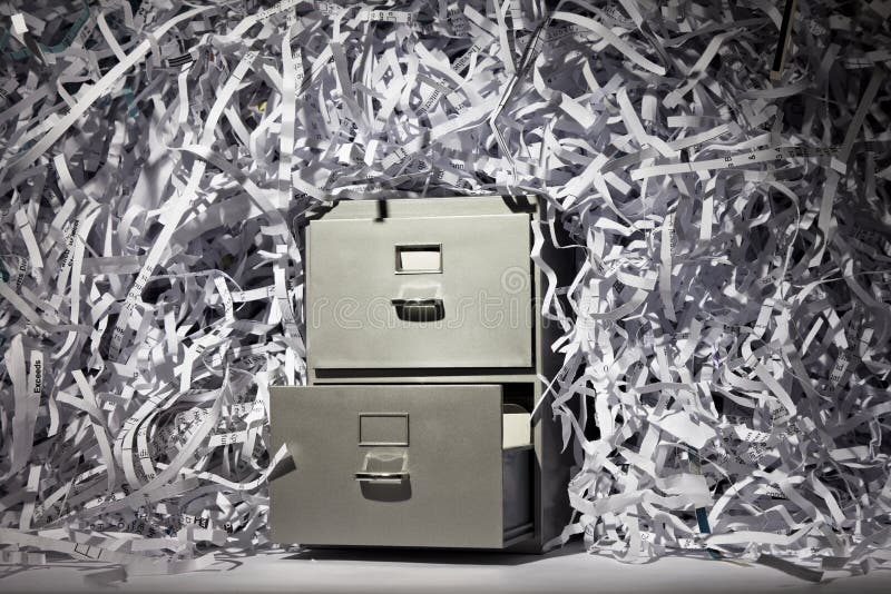 Filing Cabinet and Shredded Paper Stock Image - Image of privacy, date ...