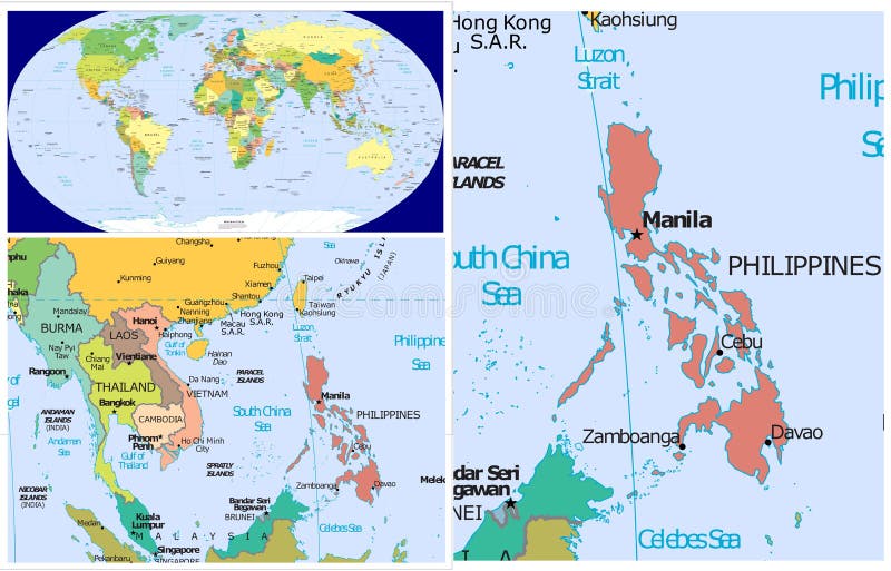 Filipinas Trazan En Un Mapa Del Mundo Con La Bandera Y Trazan El ...
