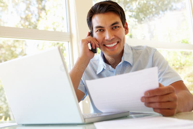 Filipino Man Working at Home Stock Photo - Image of mobile, document ...
