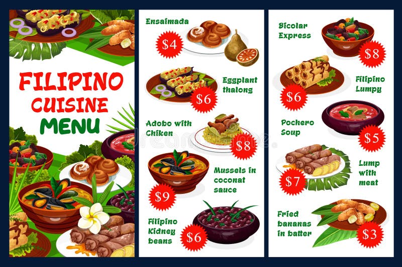 Filipino Cuisine Restaurant Food Dishes Stock Vector Illustration Of
