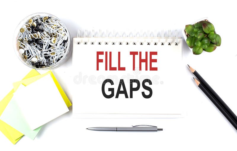 FILL the GAPS Text on Notebook with Office Supplies on White Background ...
