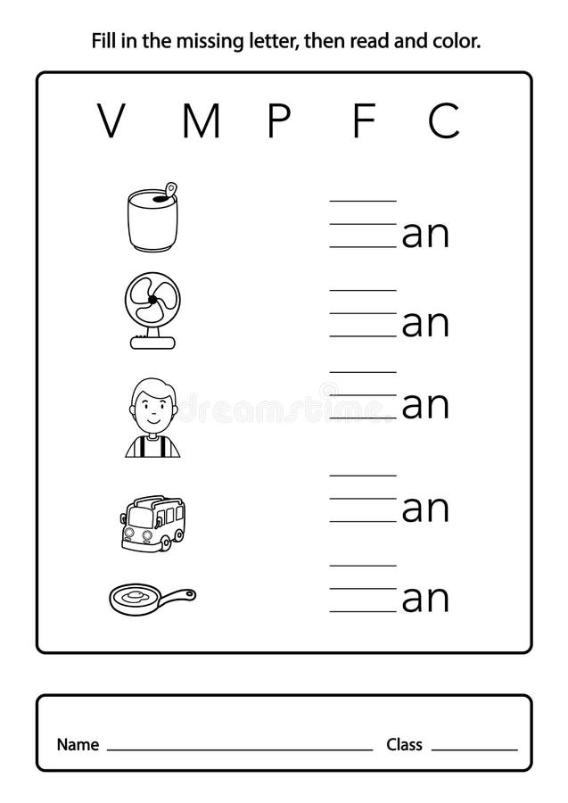 Fill in the Missing Letter, Then Read and Color Stock Vector ...