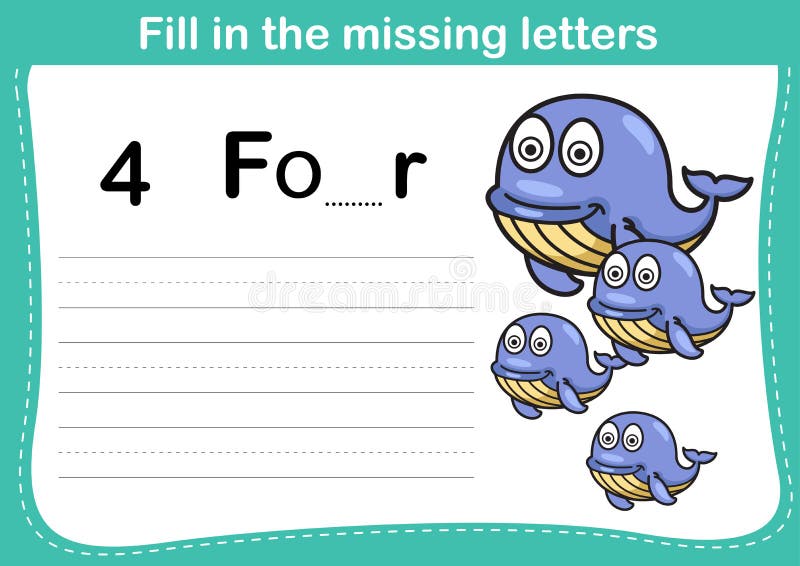 Fill in the Missing Letters Stock Vector - Illustration of creature ...
