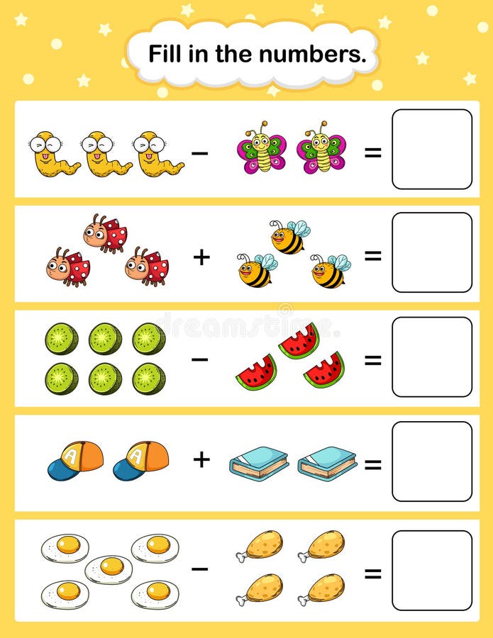 Fill in the Number Education Worksheet for Kids Stock Vector ...