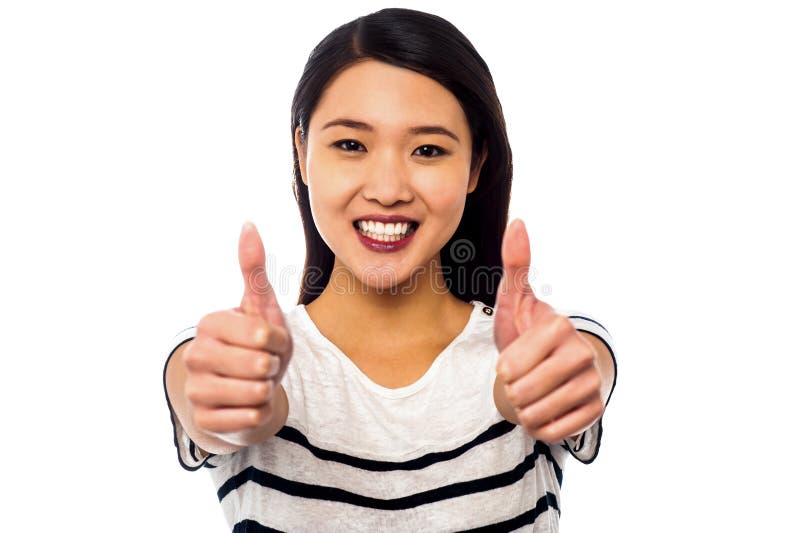 Fille Attirante Montrant De Doubles Pouces Photo stock - Image du beau ...
