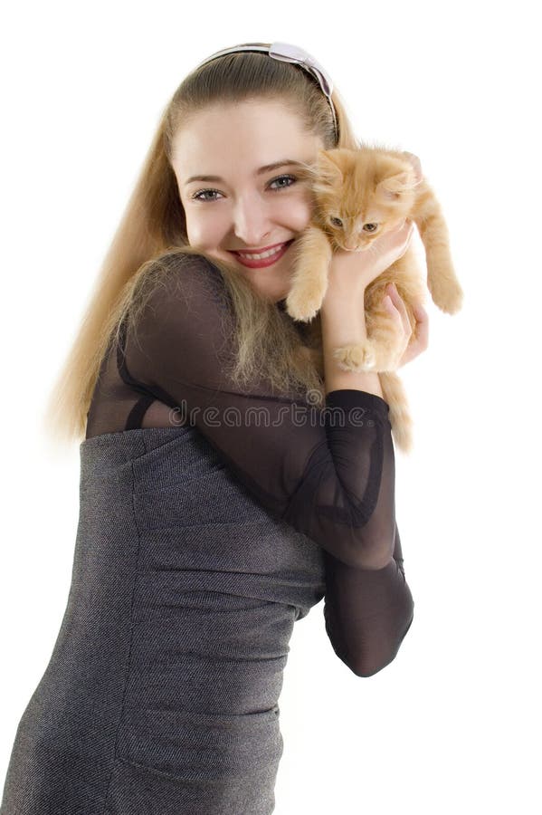 Femme Avec Le Chat Et Le Chaton Image stock - Image of domestique ...