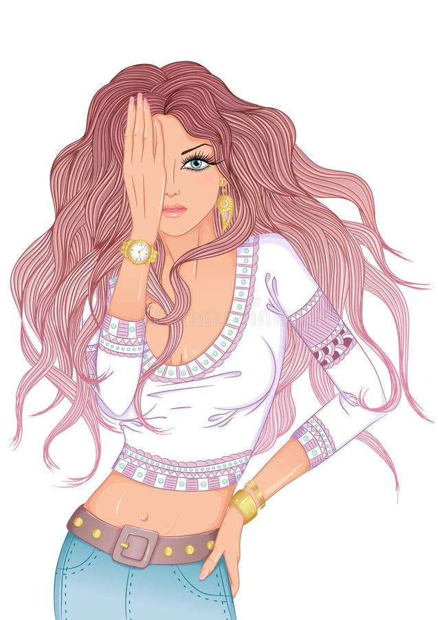 Dessin Monochrome De Long De Cheveux De Fille Ensemble De Profil
