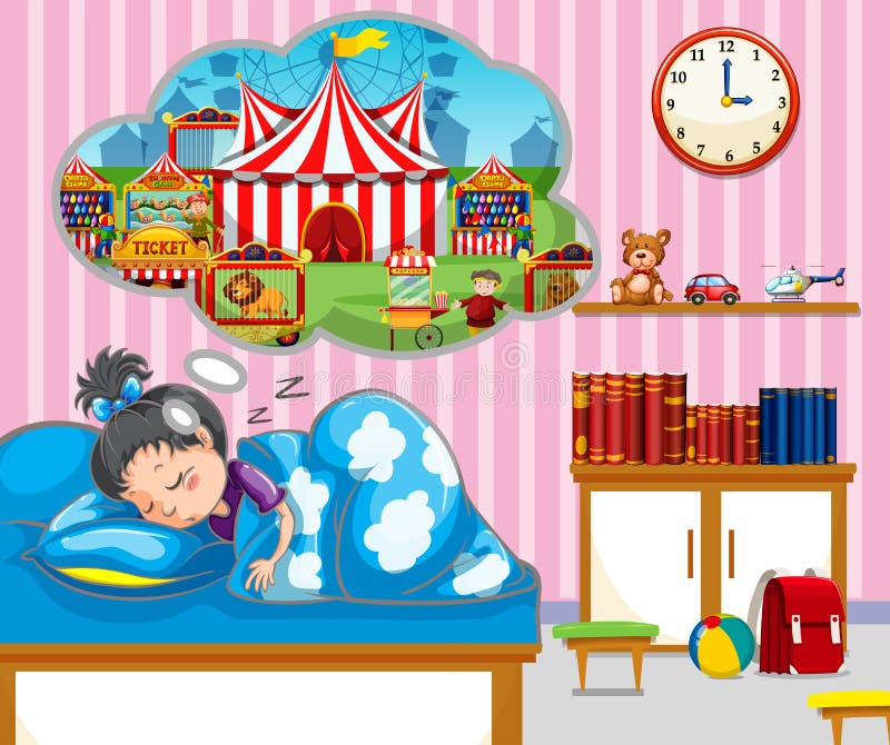 Fille Ayant Le Bon Rêve Dans Le Lit Illustration de Vecteur ...