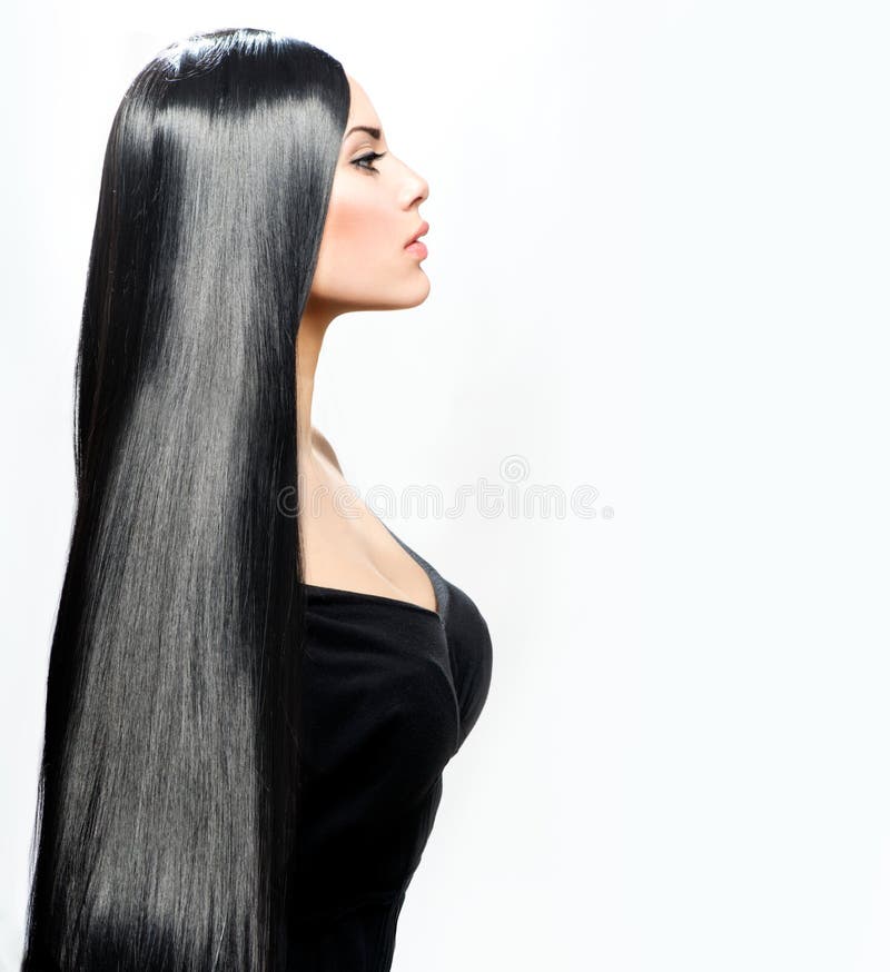 Belle Femme Aux Longs Cheveux Noirs Bouclés Image stock - Image of ...