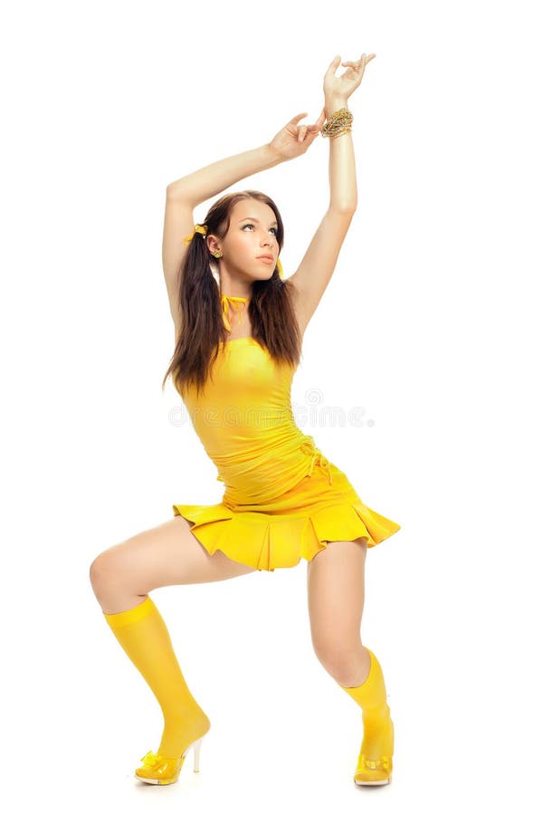 Fille De Sexe Dans Une Robe Jaune Image Stock Image Du Isolat Chaud