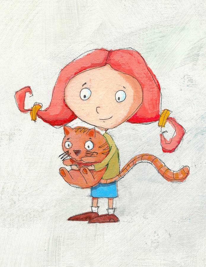 Fille et chat illustration stock. Illustration du porter - 39021923