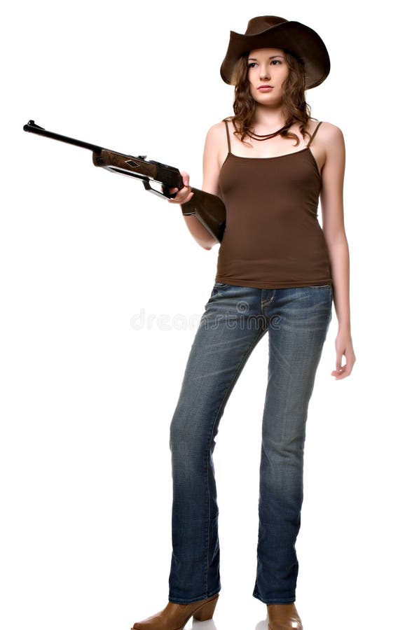 Femme sexy avec le canon photo stock. Image du gens, cheveu - 10049772