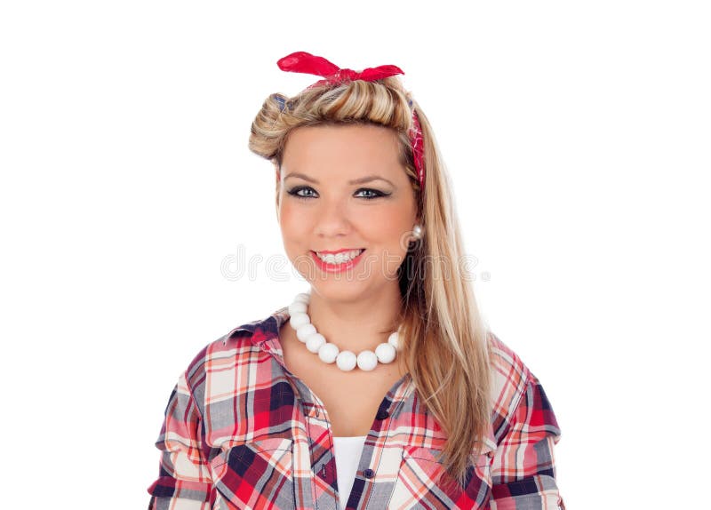 Fille Mignonne Avec Des Yeux Bleus Dans Le Style De Pin Up Image Stock