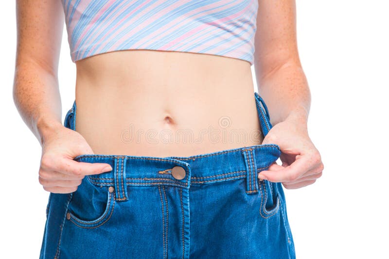 Fille Mince Dans De Grands Jeans De Taille Photo stock - Image du soin ...