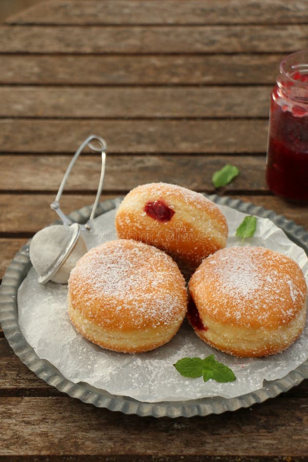 Berliner, Bomboloni or Filled Donuts Stock Photo - Image of snacks ...