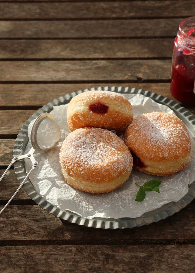Berliner, Bomboloni or Filled Donuts Stock Photo - Image of selective ...