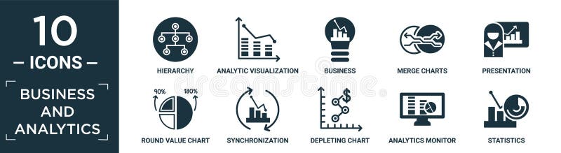 Filled Business and Analytics Icon Set. Contain Flat Hierarchy ...