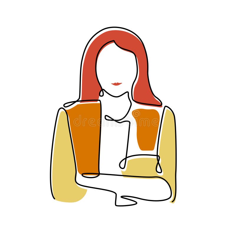 Filled Continuous Line Drawing Business Woman Office Work Concept Stock ...