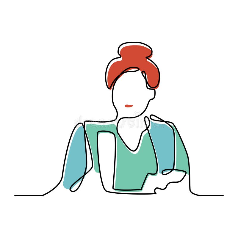 Filled Continuous Line Drawing Business Woman Office Work Concept Stock ...