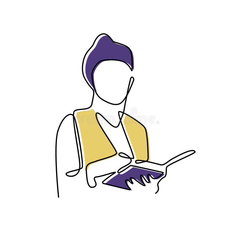 Filled Continuous Line Drawing Business Woman Reading Document Concept ...