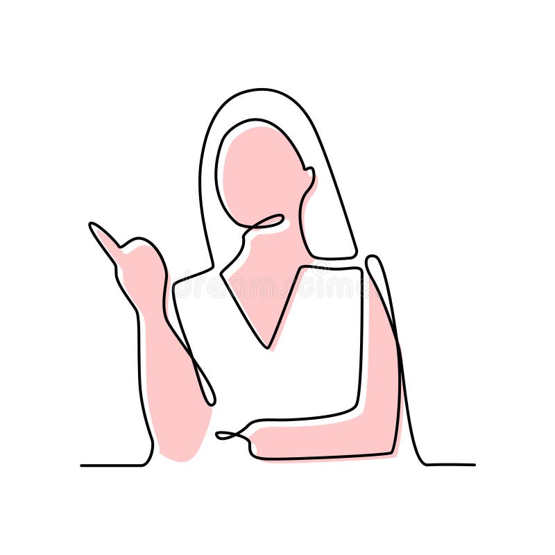 Filled Continuous Line Drawing Business Woman Work Desk Table Concept ...