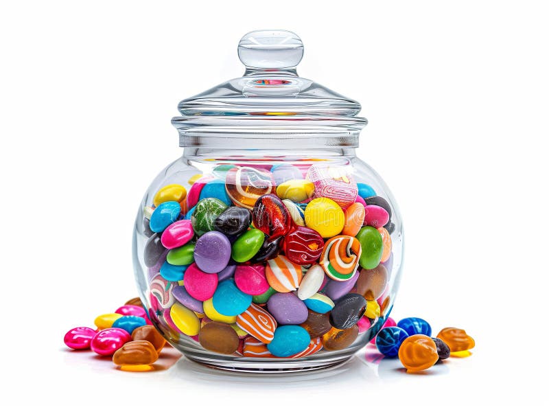 Filled Glass Candy Jar Isolated Over White Background Stock ...