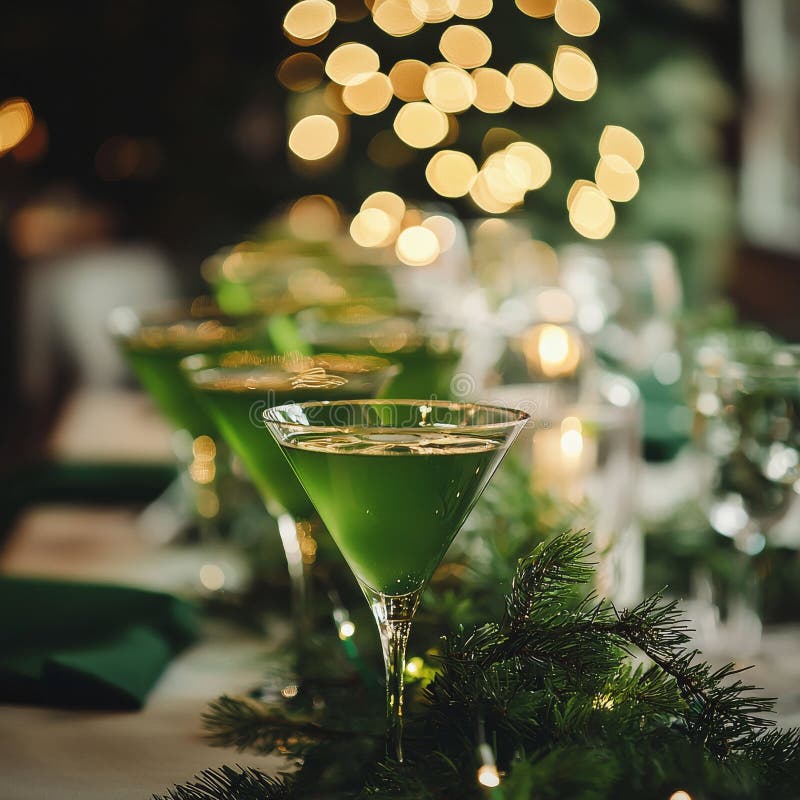 Filled with Green Liquid, Six Clear Glass Wine Goblets Stock Image ...