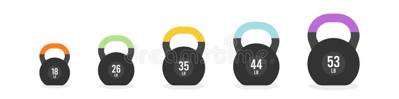 Filled Icon Set Kettlebells. Different Weights and Sizes: 18, 26, 35 ...