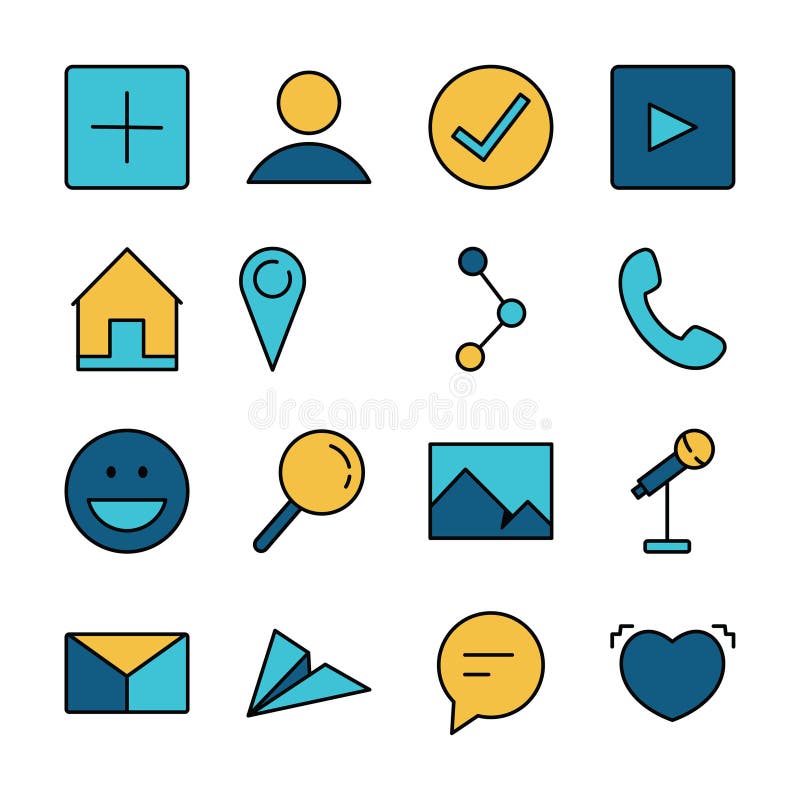 Filled Line Art Icon Set of Communication Message Information Digital ...