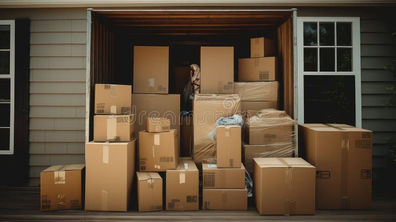 Filled Moving Boxes Stacked Stock Illustration - Illustration of ...
