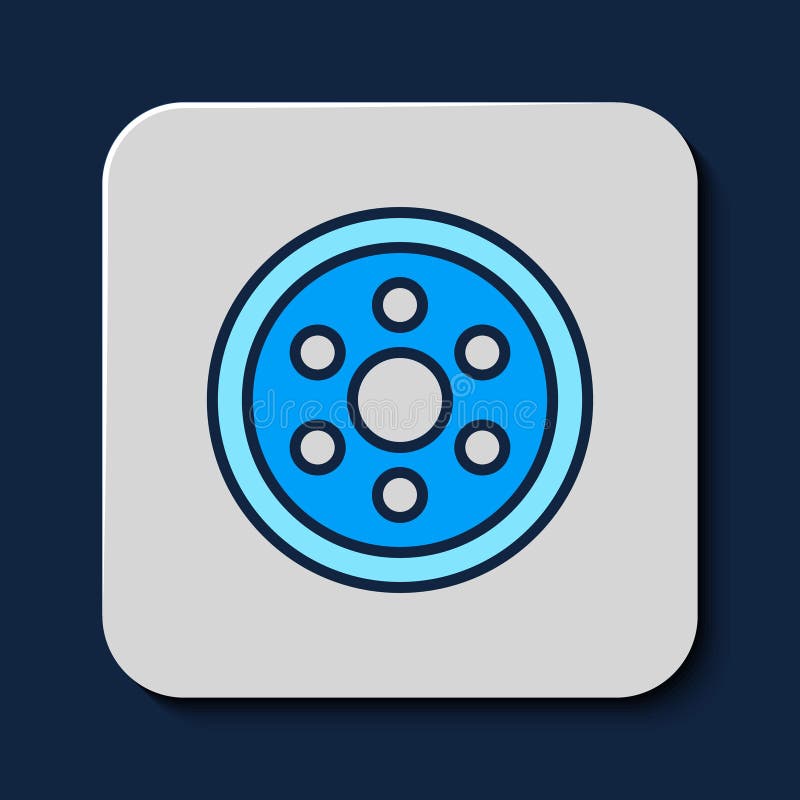 Filled Outline Alloy Wheel for a Car Icon Isolated on Blue Background ...