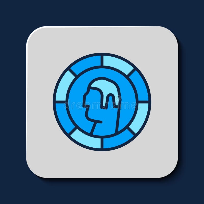 Filled Outline Ancient Greek Coin Icon Isolated on Blue Background ...