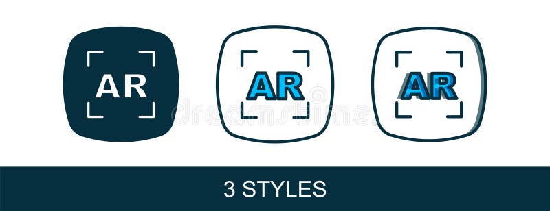 Filled Outline Augmented Reality AR Icon Isolated on White Background ...